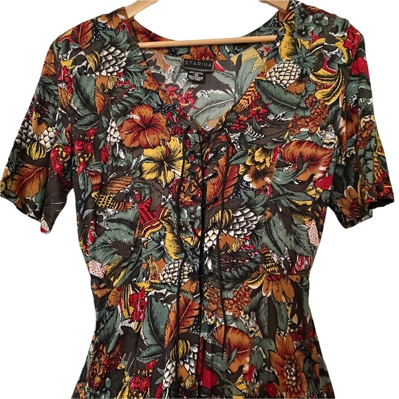 Starina | Dresses | Starina Vintage Fit And Flare Tropical Print Dress ...